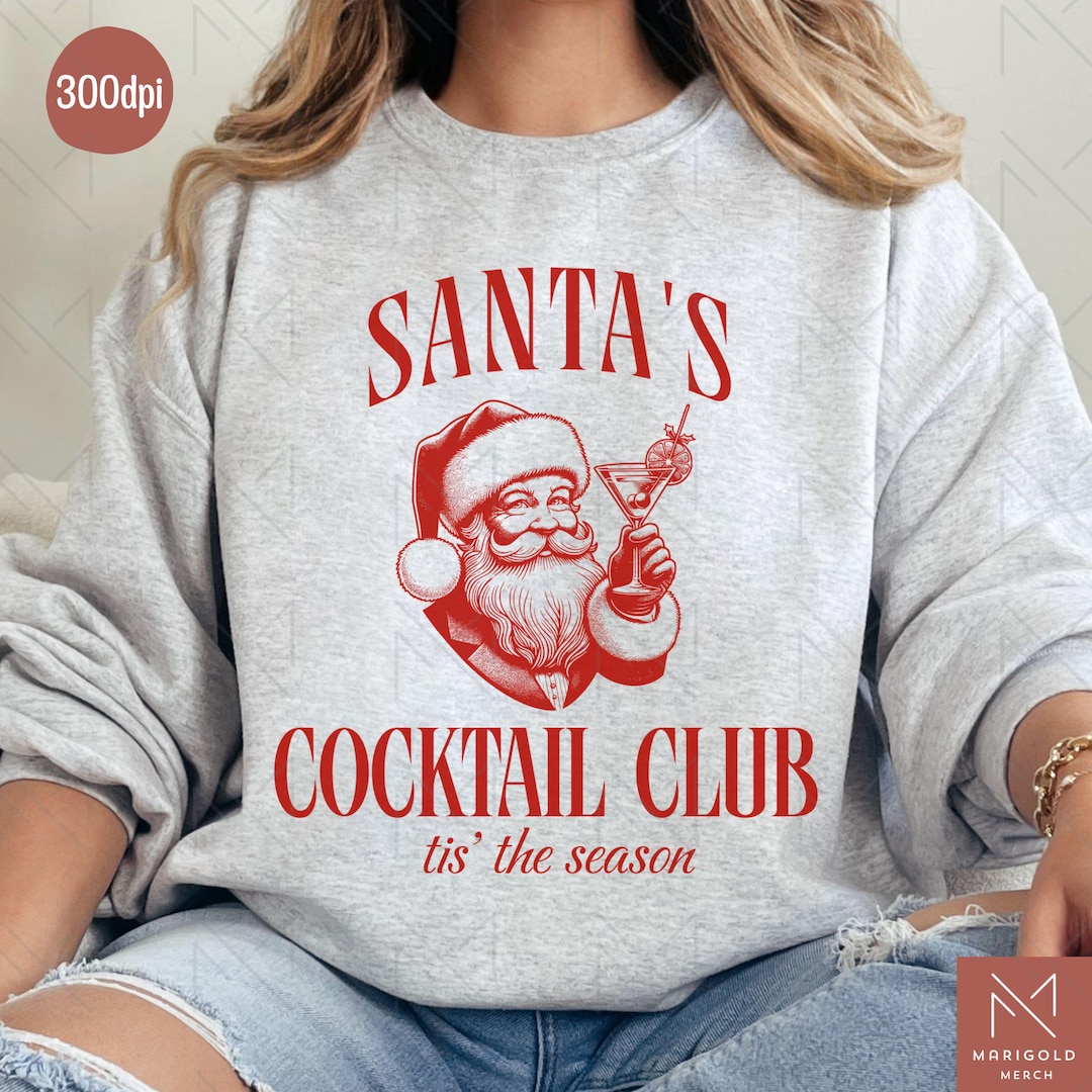 Santas Cocktail Club PNG, Retro Christmas PNG, Funny Christmas Espresso ...