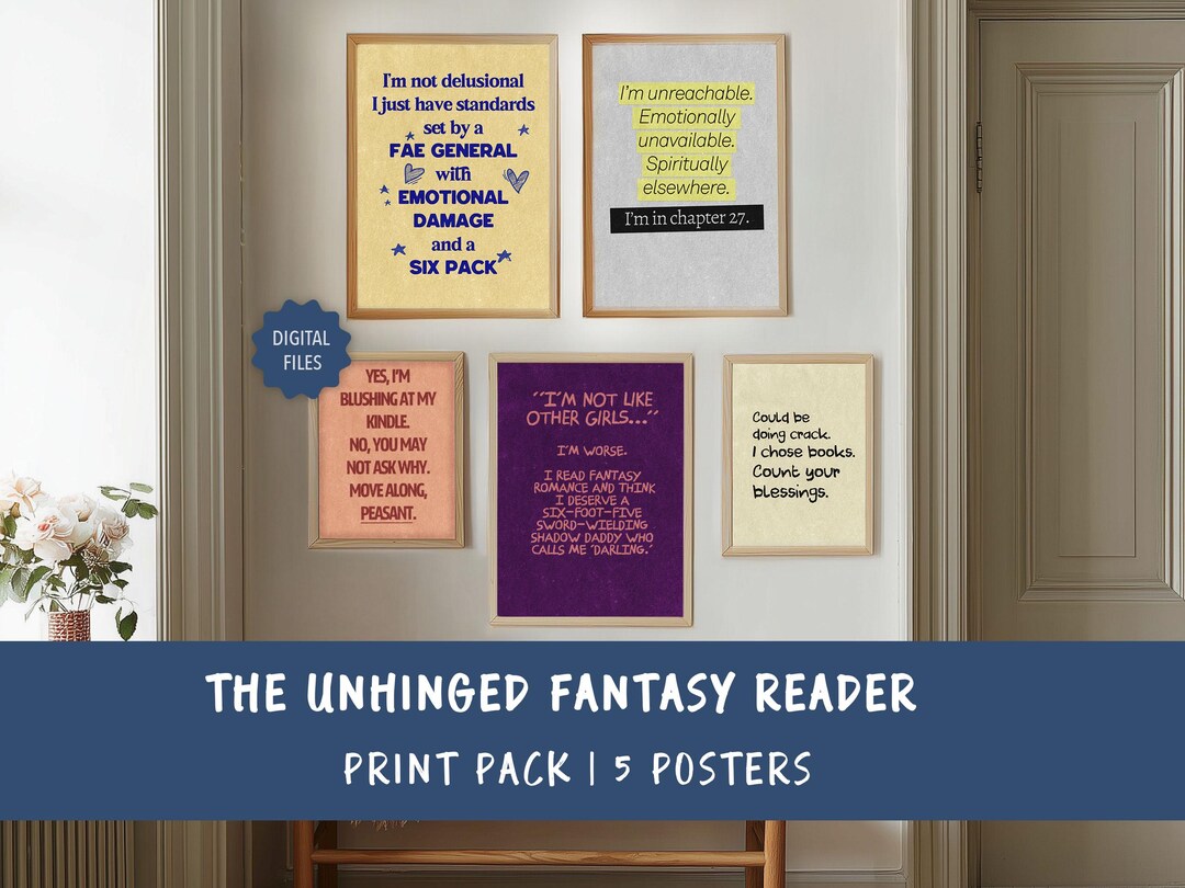 The Unhinged Fantasy Reader Print Set: Funny Quotes, Bundle Set ...