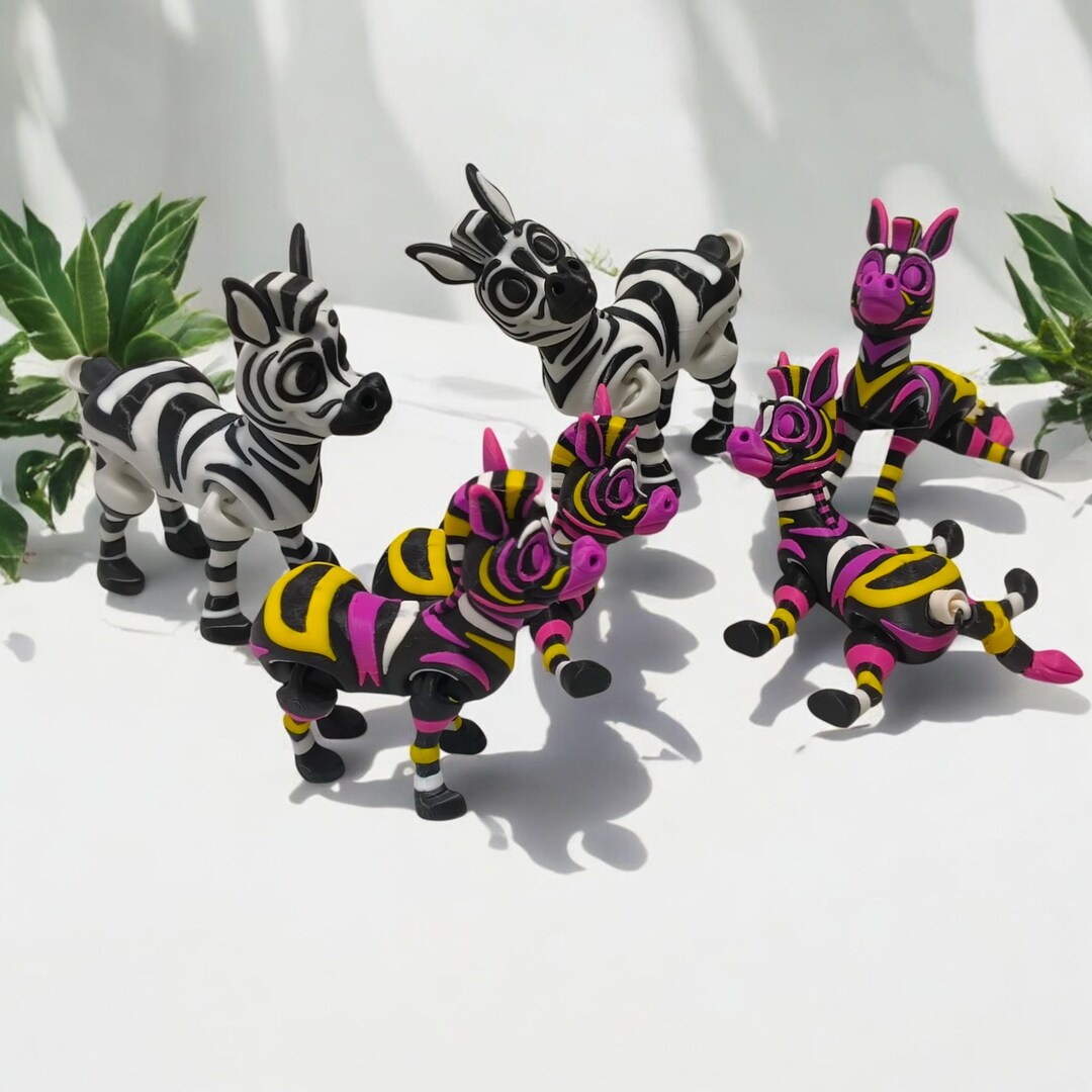 Articulated 3D Printed Zebra Flexible Animal Toy in Two Sizes and Two ...
