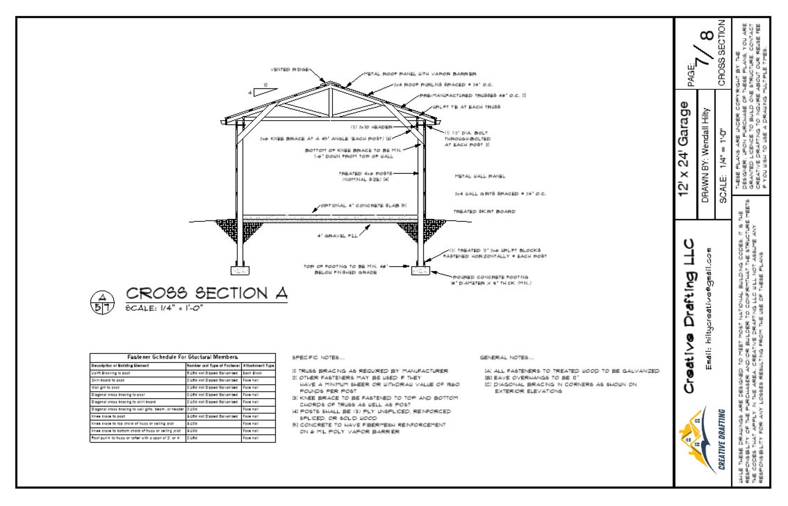 Blueprint for 16' X 24' - Post Framed Garage Plans (pole Barn) - Etsy
