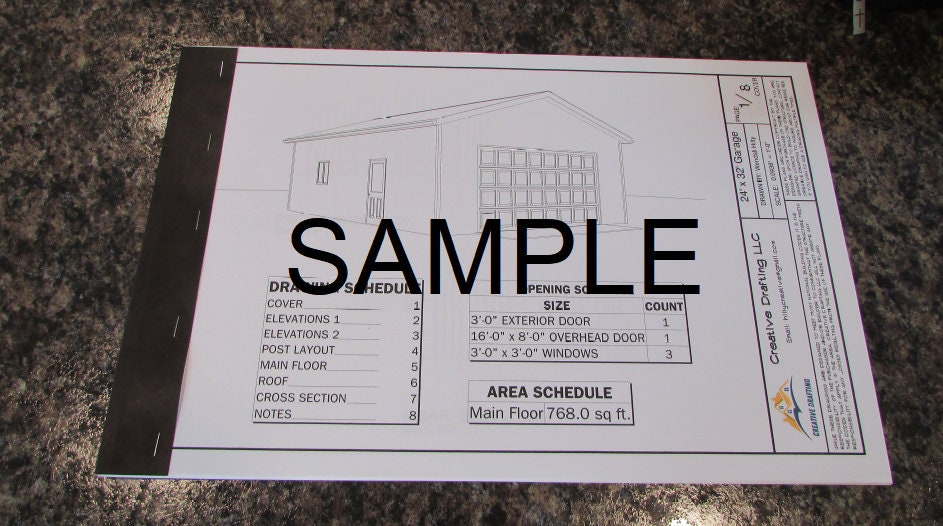 Blueprint for 16' X 24' - Post Framed Garage Plans (pole Barn) - Etsy