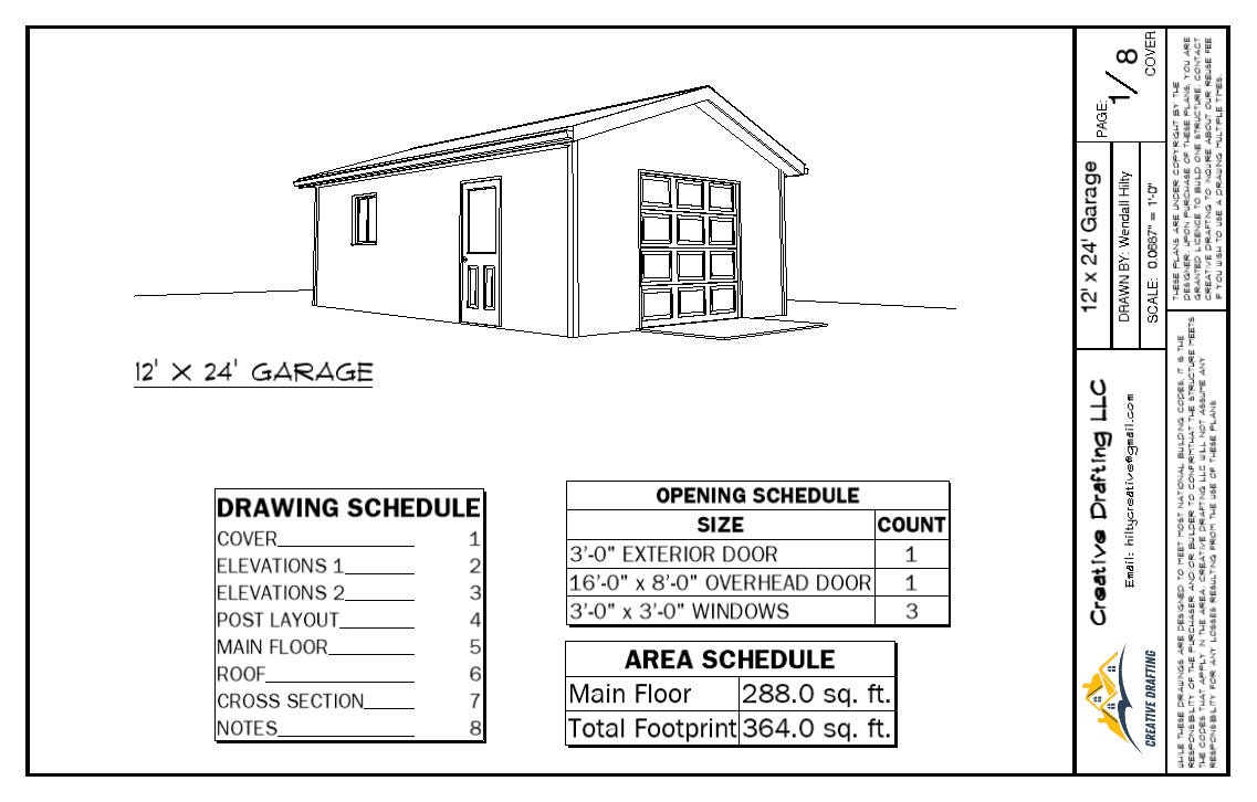 Blueprint for 16' X 24' Post Framed Garage Plans pole Barn - Etsy