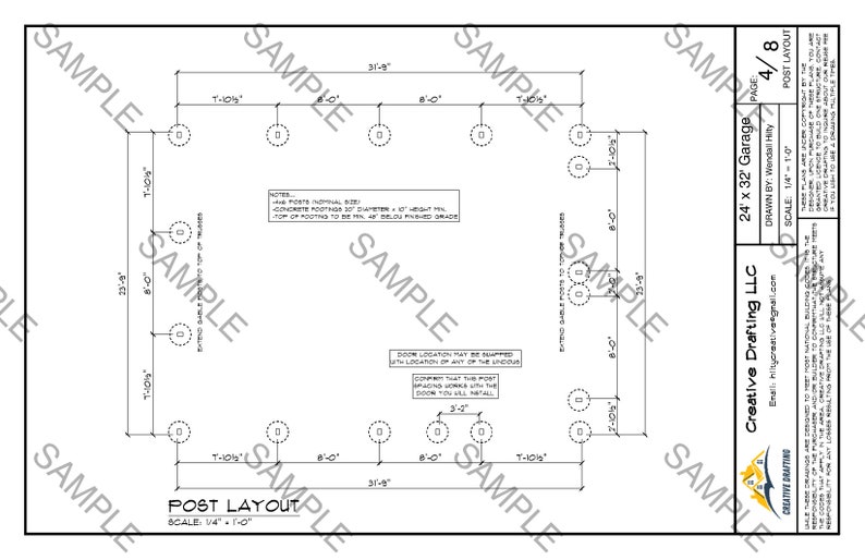 Blueprint for 24' X 32' - Post Framed Garage Plans (pole Barn) - Etsy