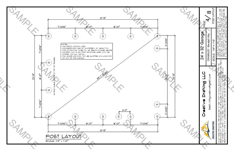 Digital Blueprint for 24' X 32' - Post Framed Garage Plans (pole Barn ...