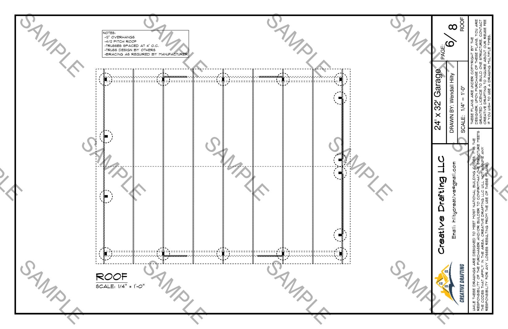 Blueprint for 24' X 32' - Post Framed Garage Plans (pole Barn) - Etsy