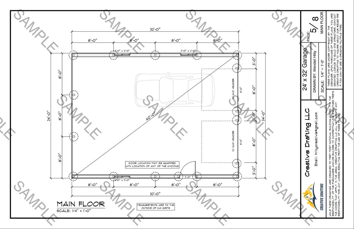 Blueprint for 24' X 32' Post Framed Garage Plans pole Barn - Etsy