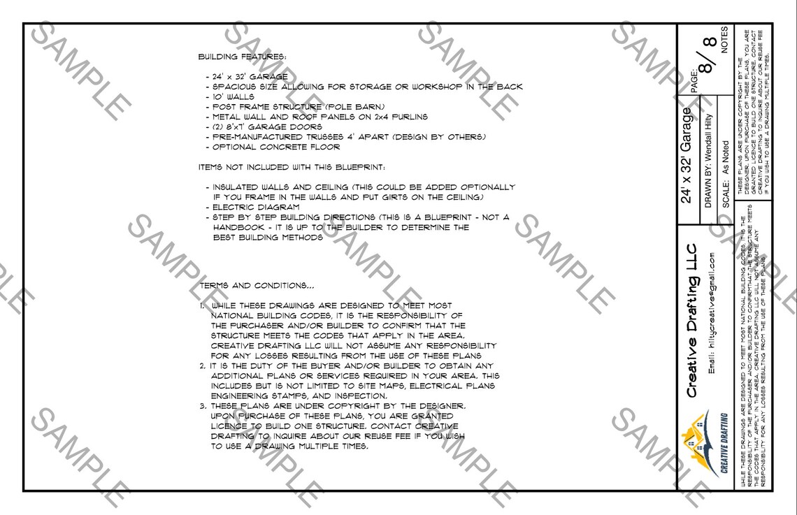 Blueprint for 24' X 32' - Post Framed Garage Plans (pole Barn) - Etsy