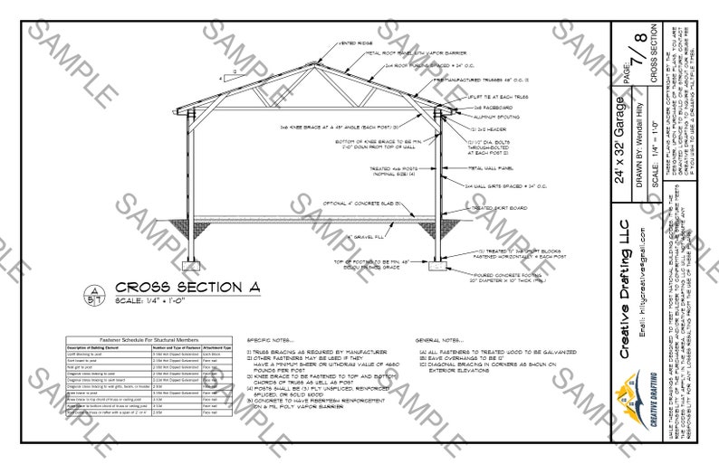 Blueprint for 24' X 32' - Post Framed Garage Plans (pole Barn) - Etsy