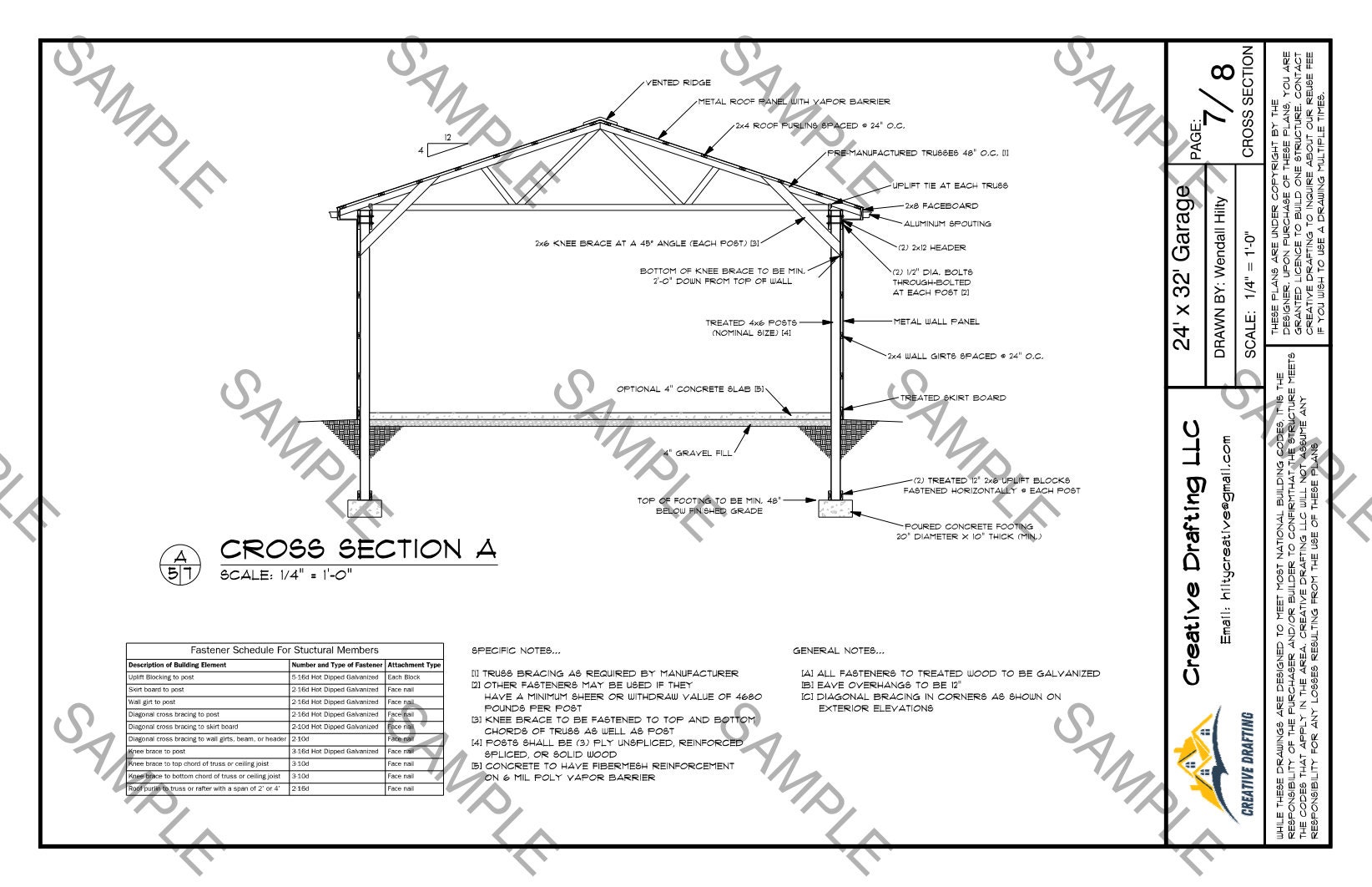 Blueprint for 24' X 32' - Post Framed Garage Plans (pole Barn) - Etsy