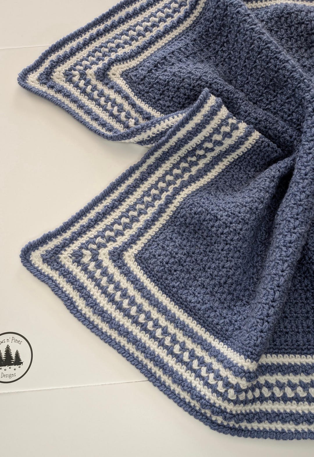 Handmade Crochet Blue & White Soft Cuddly Baby Boy Toddler Blanket ...