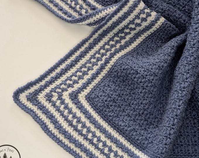 Handmade Crochet Blue & White Soft Cuddly Baby Boy Toddler Blanket ...