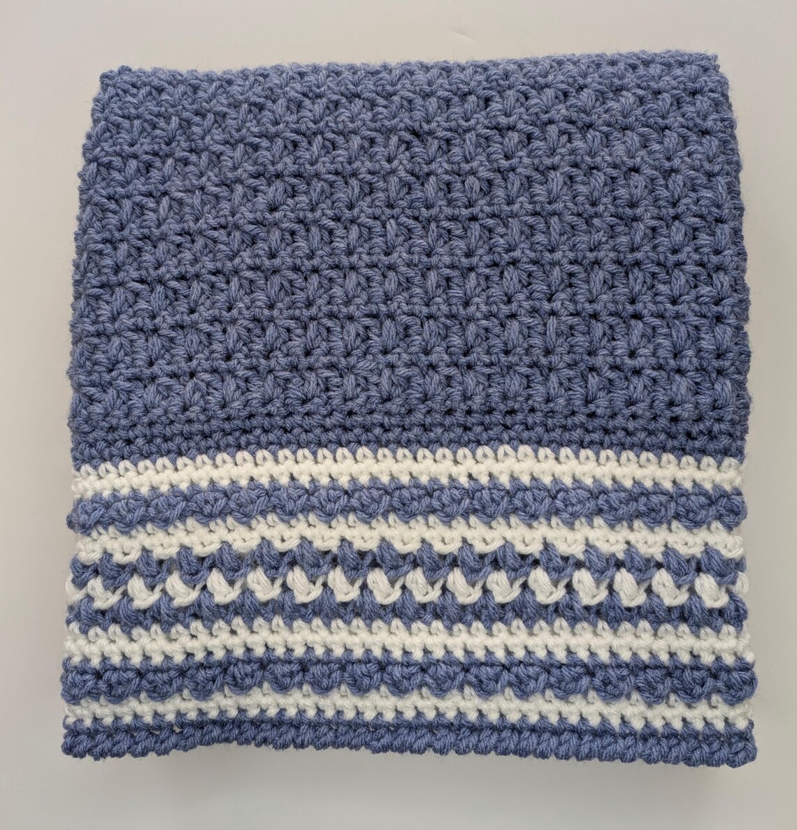 Handmade Crochet Blue & White Soft Cuddly Baby Boy Toddler Blanket ...