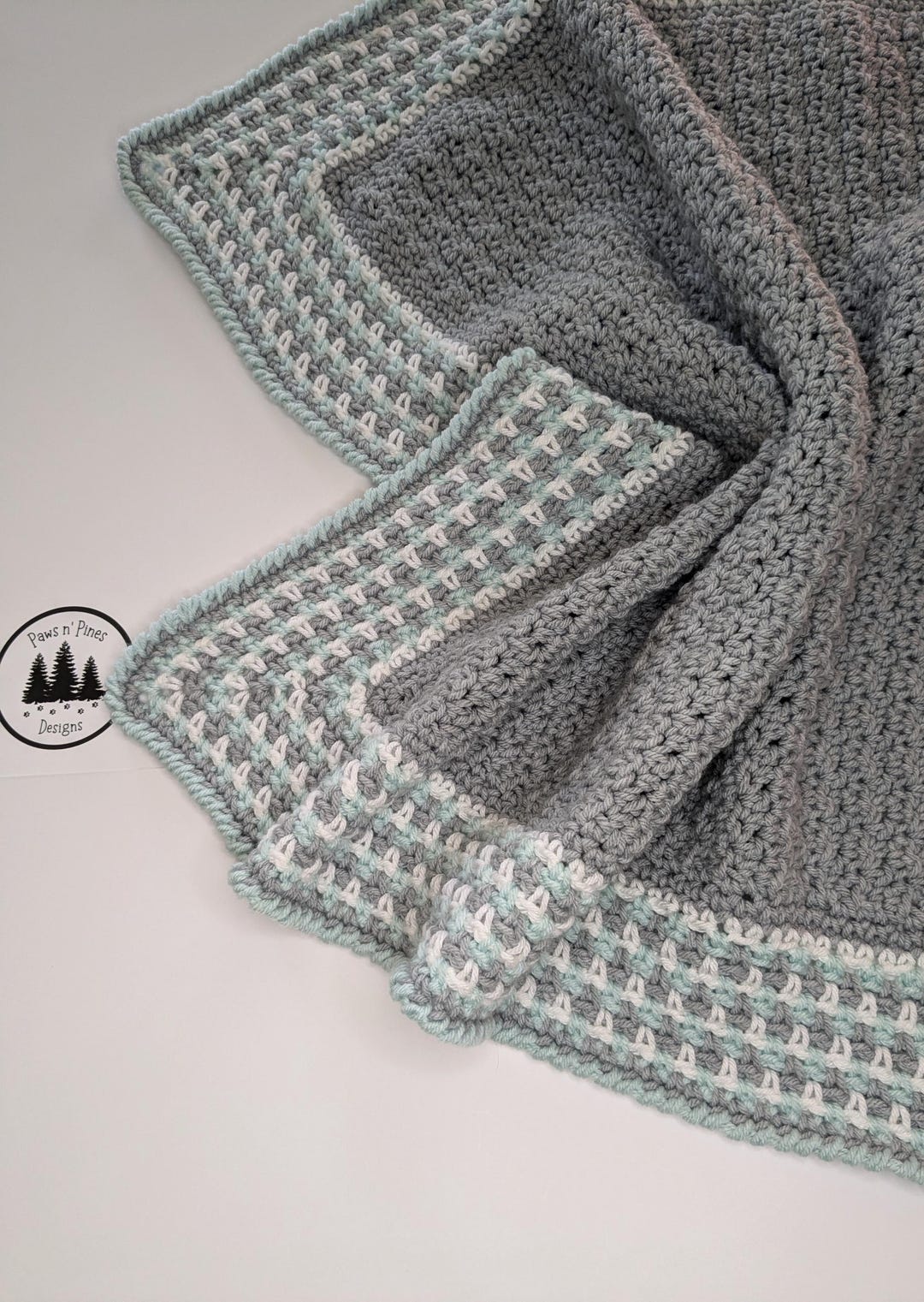 Gray, Light Teal & White Handmade Crochet Baby Blanket/afghan, Newborn ...