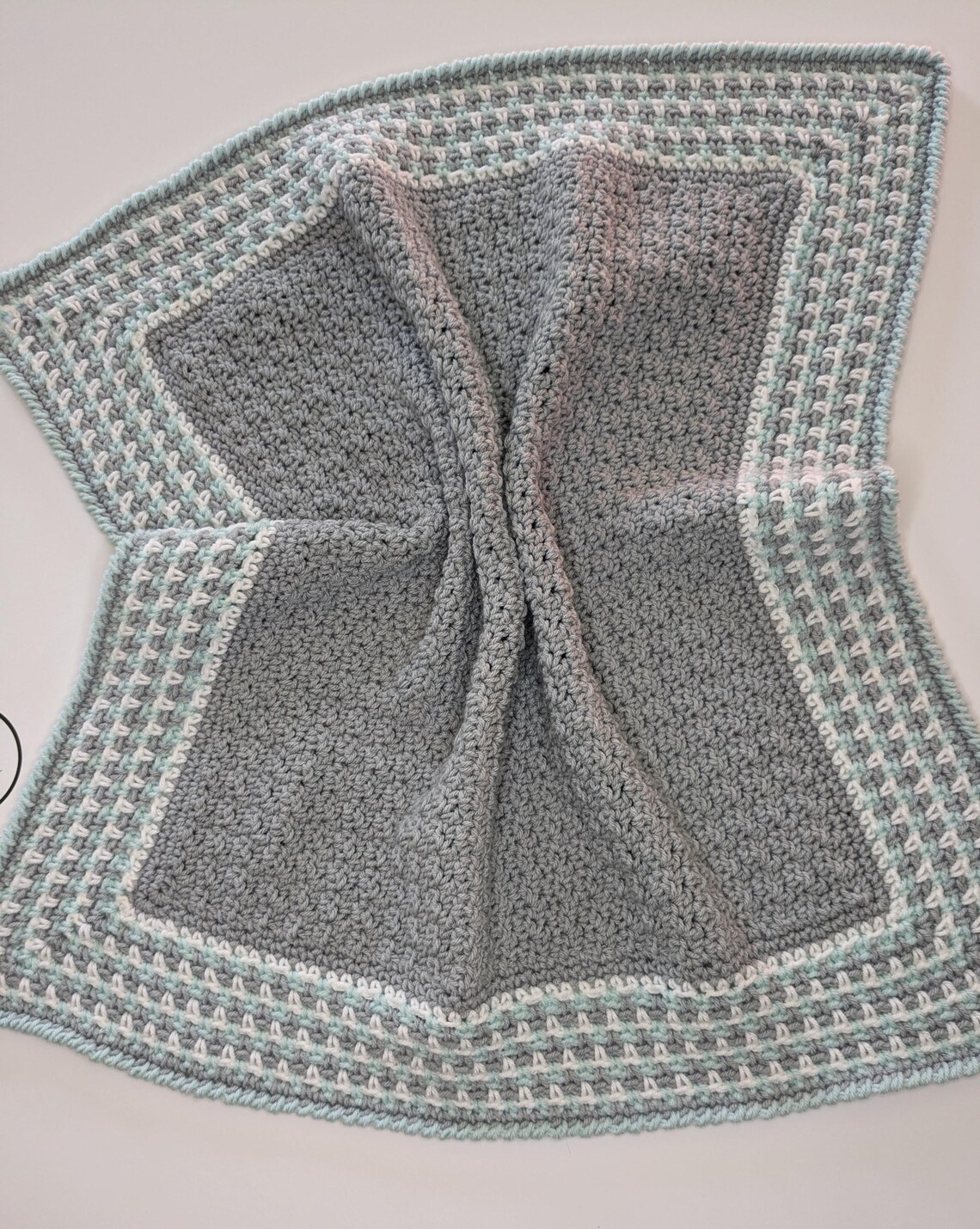 Gray, Light Teal & White Handmade Crochet Baby Blanket/afghan, Newborn ...