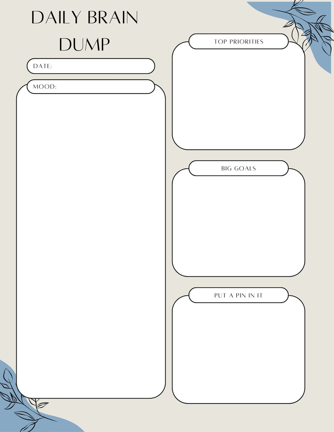 Daily Brain Dump | Digital Download | Journaling Page | Minimalist Art ...