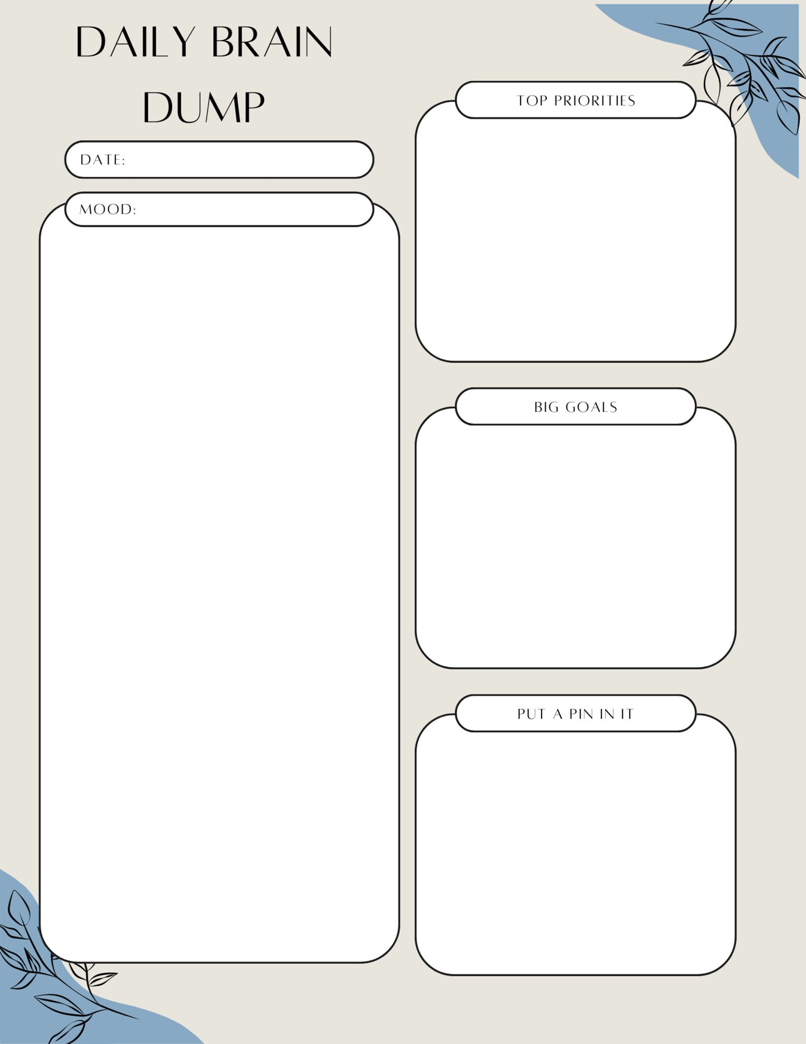 Daily Brain Dump | Digital Download | Journaling Page | Minimalist Art ...