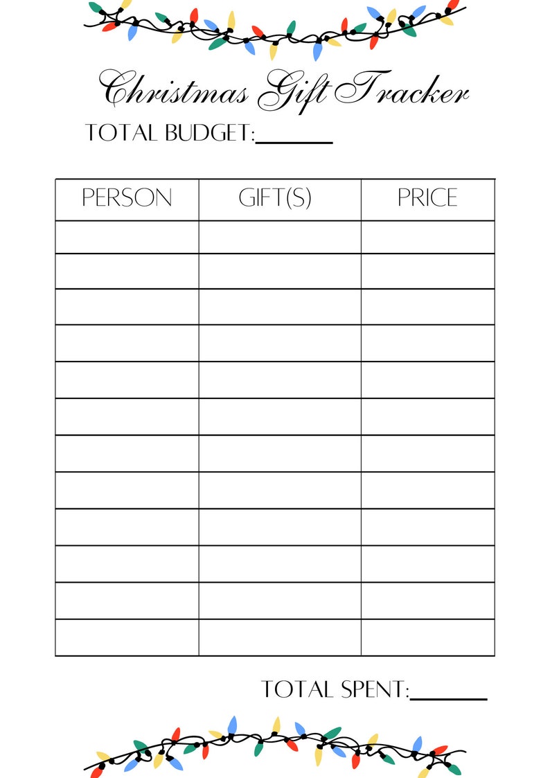 Elegant Christmas Gift Tracker Budget Tracker Digital Download ...