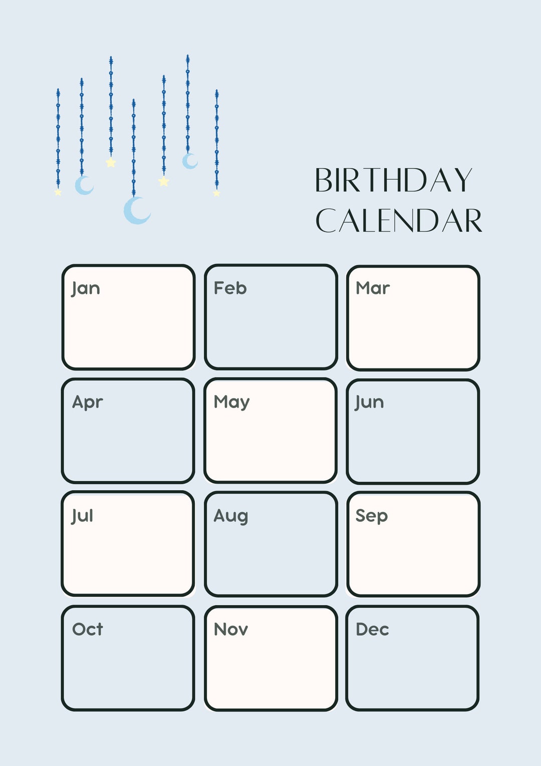 Mystical Moon Birthday Calendar Digital Download - Etsy