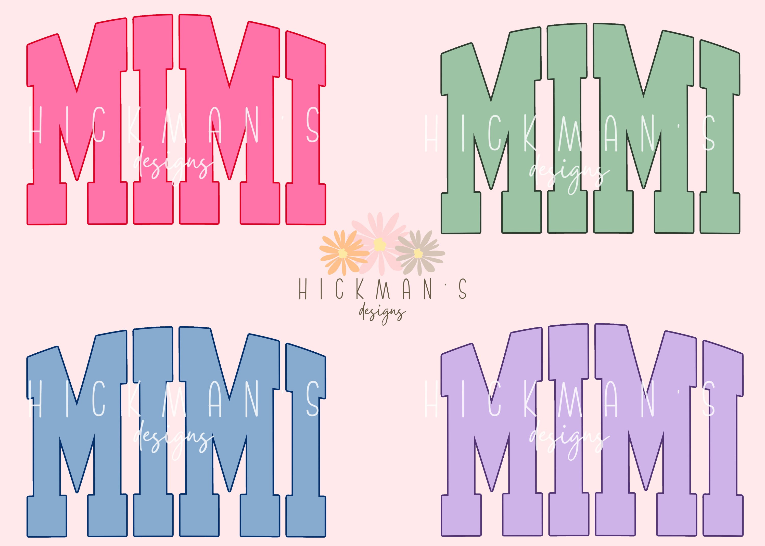 Varsity Letters Mimi, 4 Png Files, Purple, Pink, Blue, Green, Mothers ...