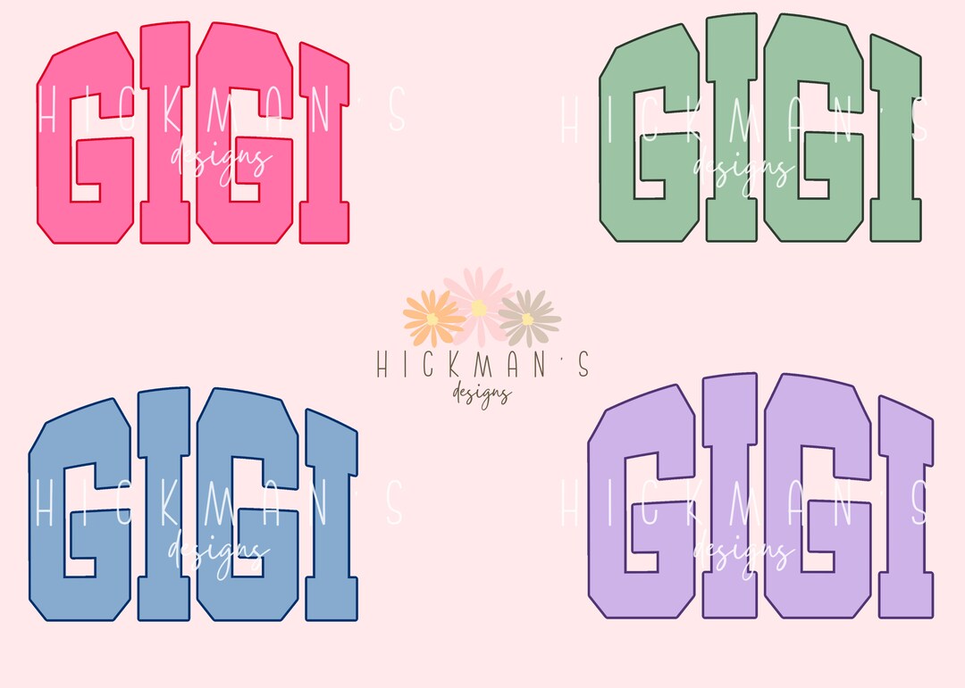 Varsity Letters Gigi, 4 Png Files, Purple, Pink, Blue, Green, Mothers ...