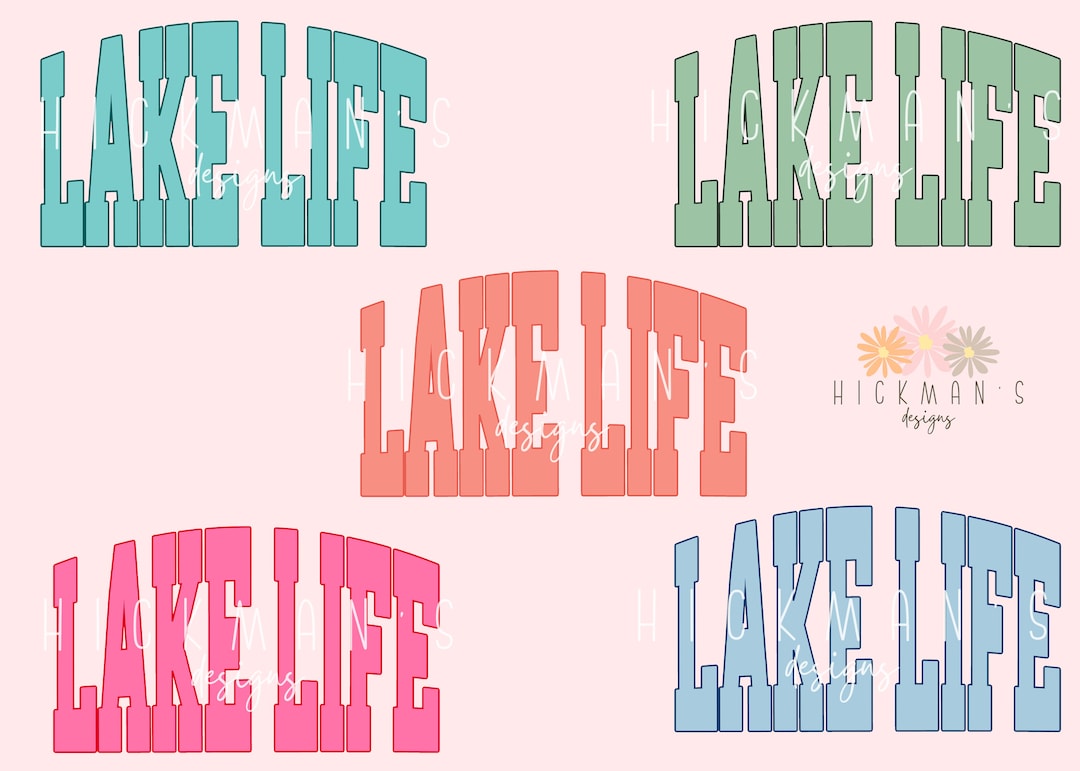 Varsity Letters Lake Life, 5 Png Files, Coral, Pink, Blue, Green, Teal ...