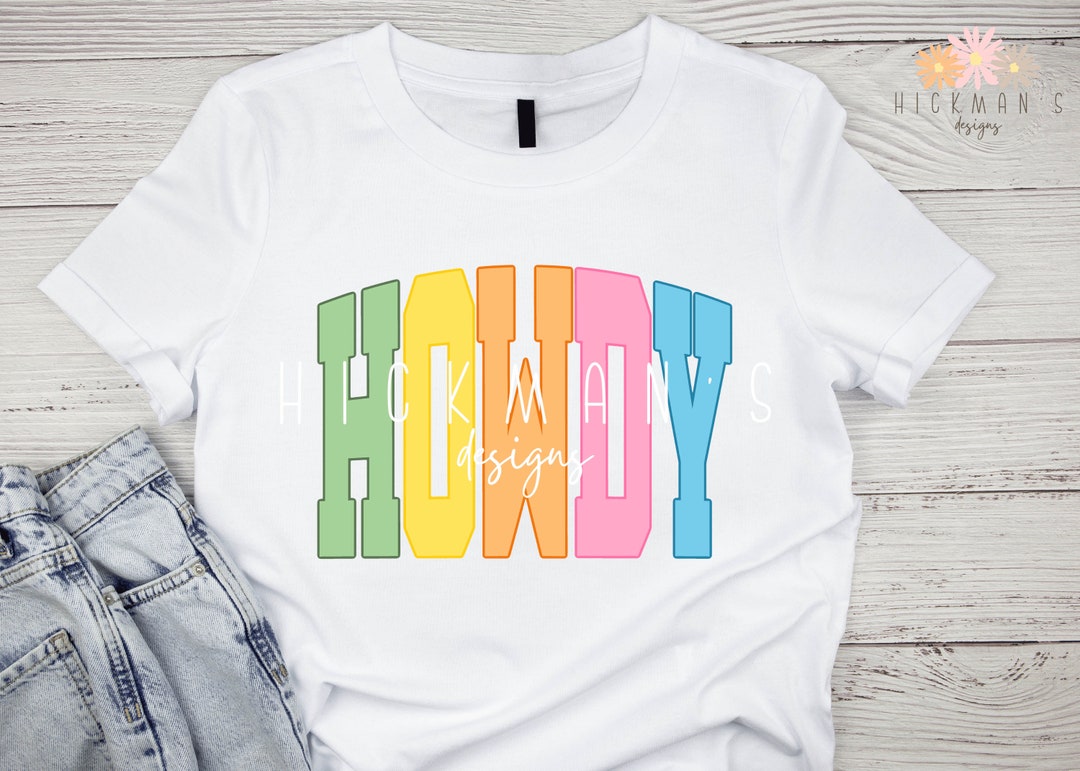 Varsity Letters Howdy, Png, Rainbow, Green, Yellow, Orange, Pink, Blue ...