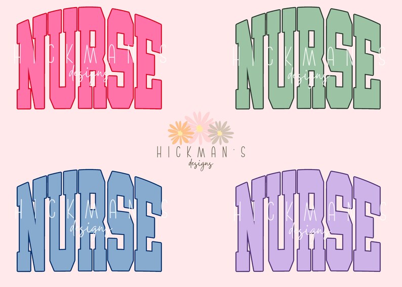 Varsity Letters Nurse, 4 Png Files, Purple, Pink, Blue, Green, Nurses ...
