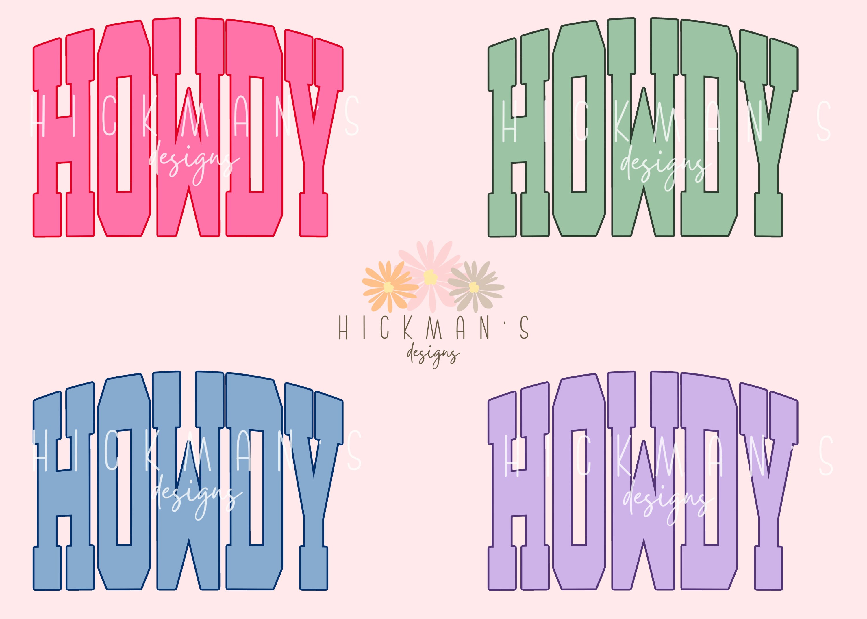 Varsity Letters Howdy, 4 Png Files, Purple, Pink, Blue, Green, Western ...