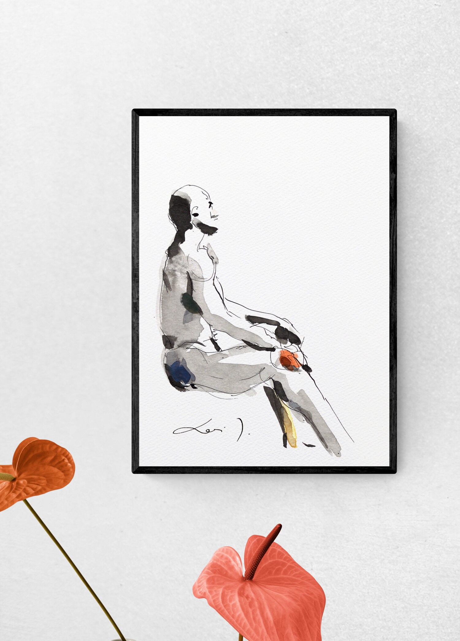 Gabriel V.3 | Original Ink Drawing | Naked Model - Etsy