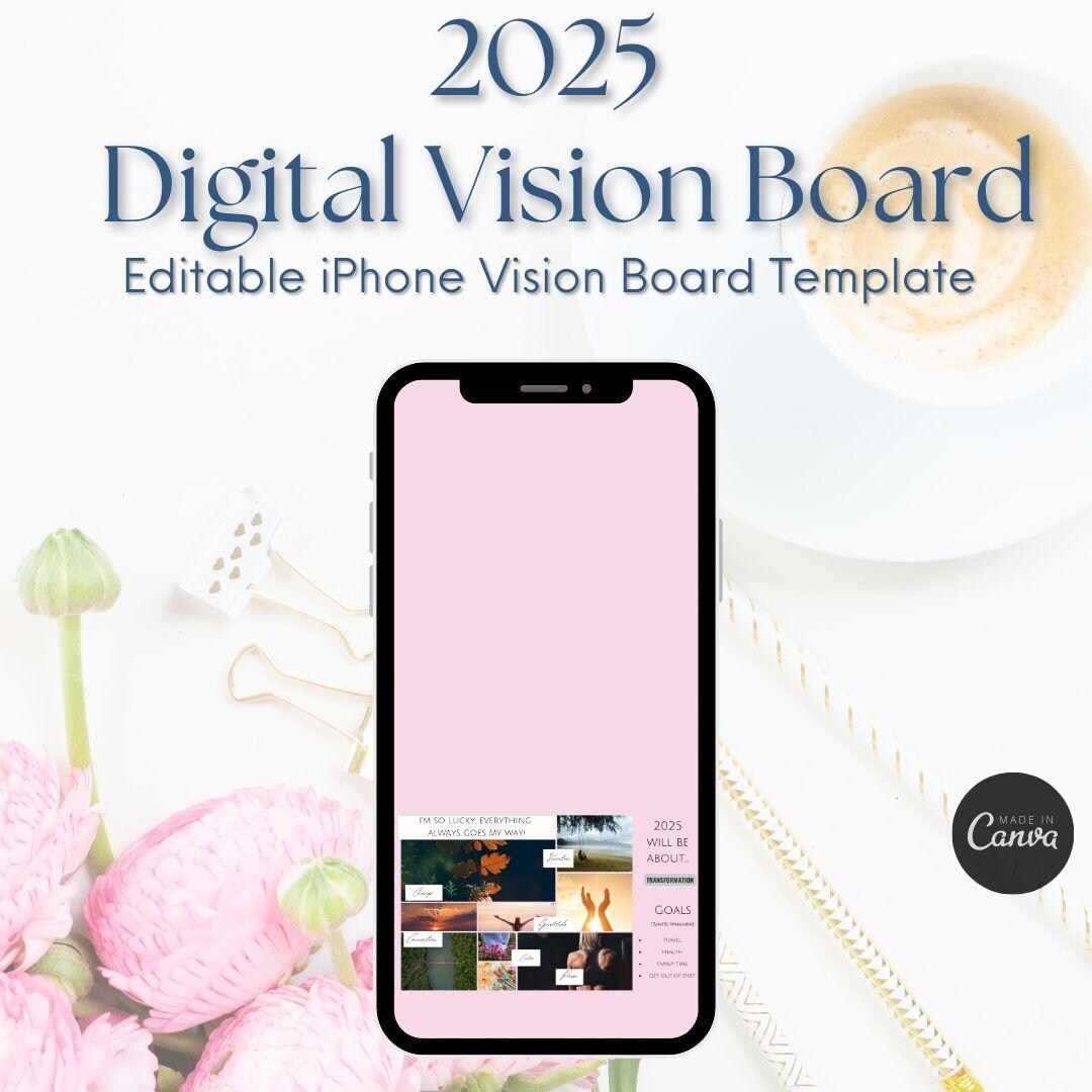 2025 Digital Vision Board iPhone Wallpaper Template Canva, Inspiration ...