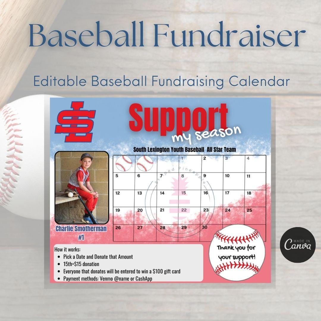 Baseball Calendar Fundraiser, Pick a Date to Donate Printable, Baseball ...