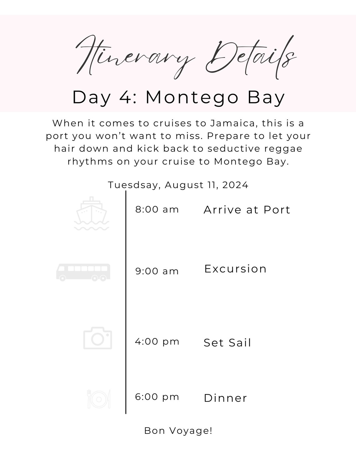 Cruise Vacation Itinerary Template, Travel Itinerary Template - Etsy