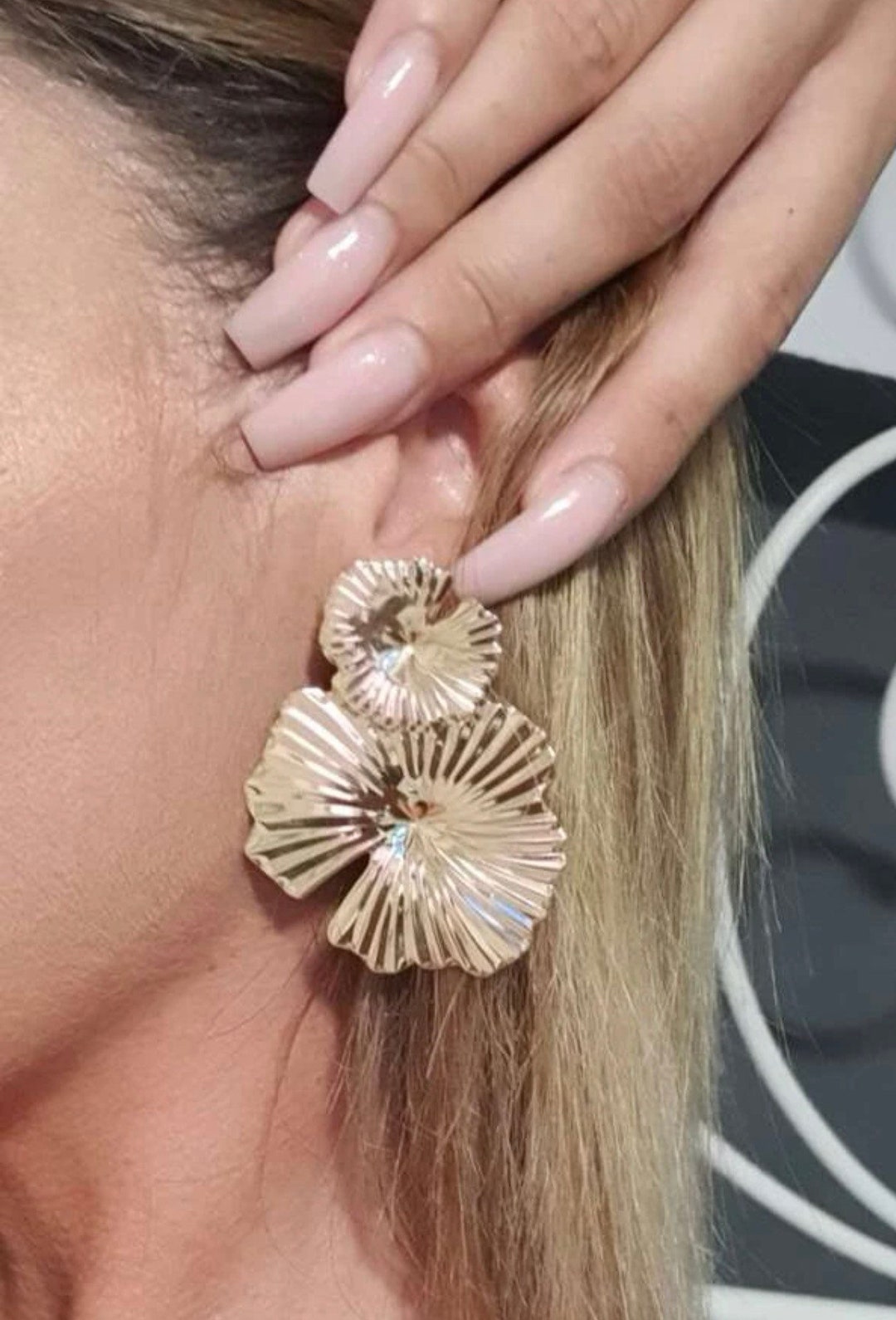 Big Gold Earrings Gold Flower Design Earrings Light Metal Earrings Big ...