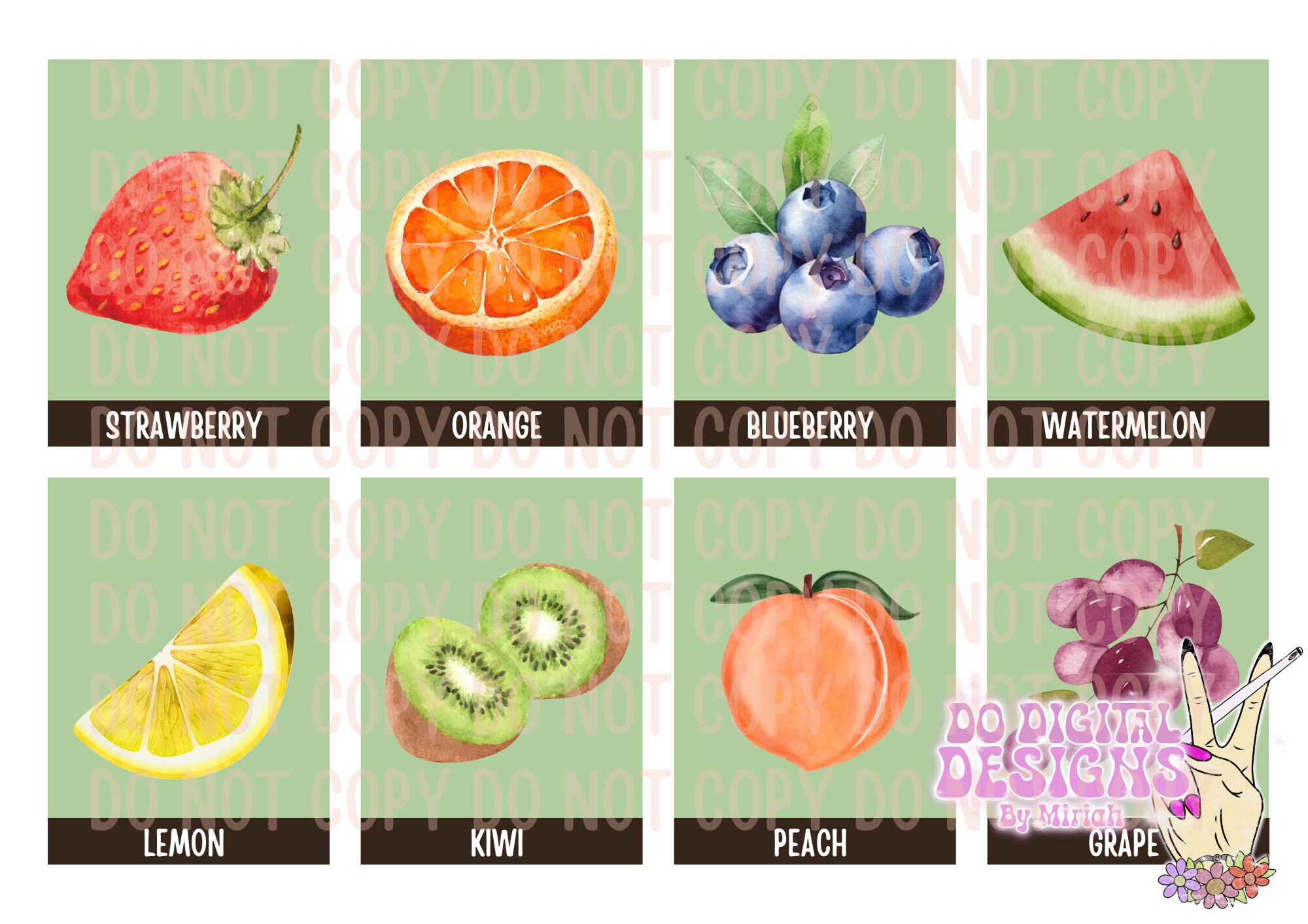 Fruit Flash Cards/ Digital/download/watercolor/learning/homeschooling ...