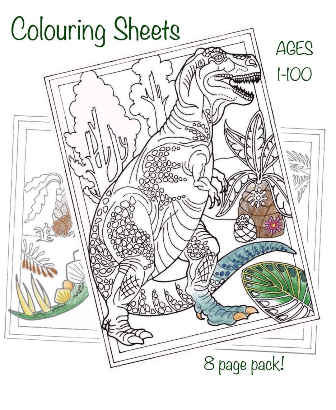 DINOSAURS 8 Relaxing Colouring Pages Pack for Adults or Children Zen - Etsy