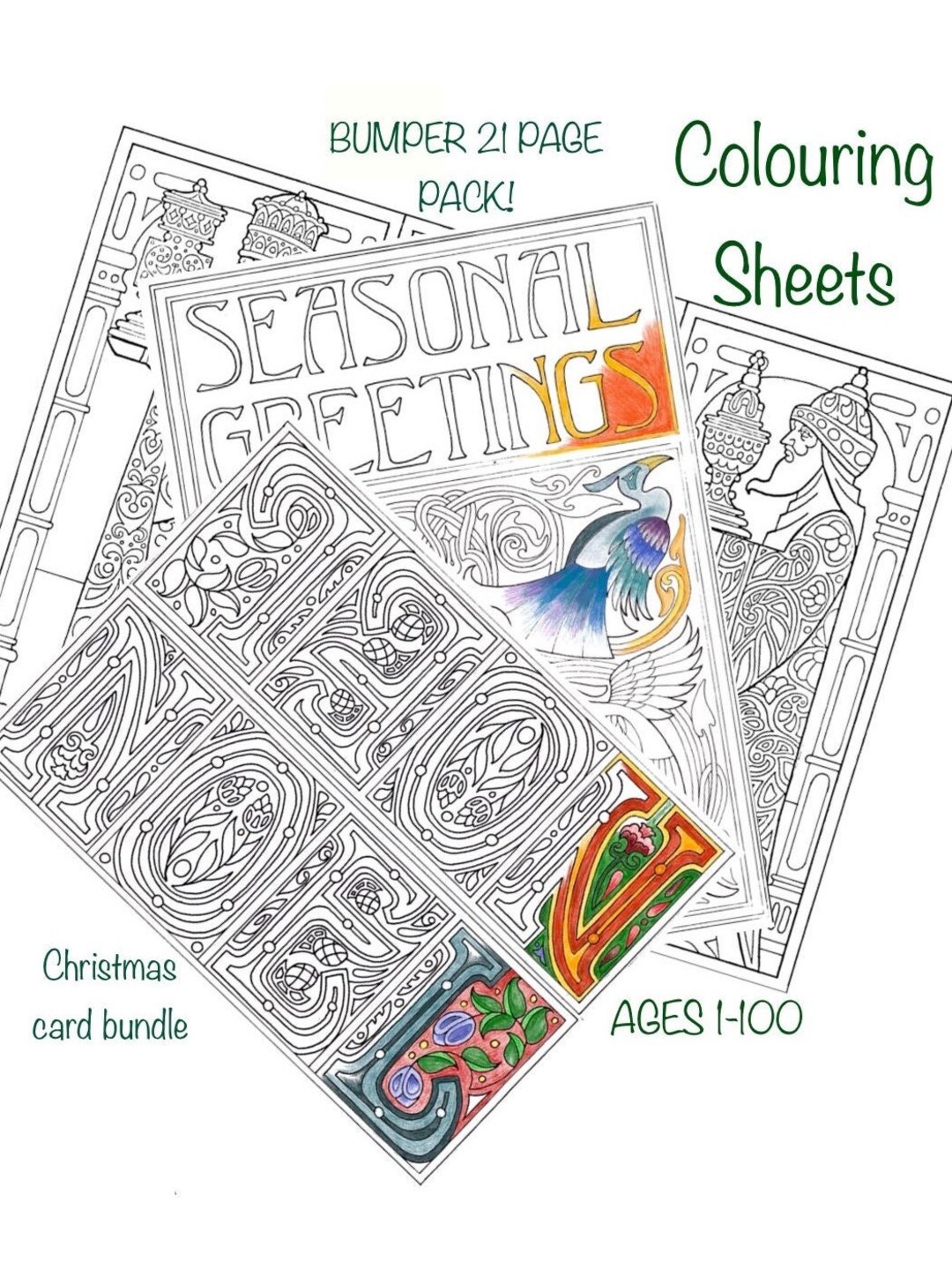 CHRISTMAS Card BUMPER Pack Relaxing Colouring Pages Pack for Adults or ...