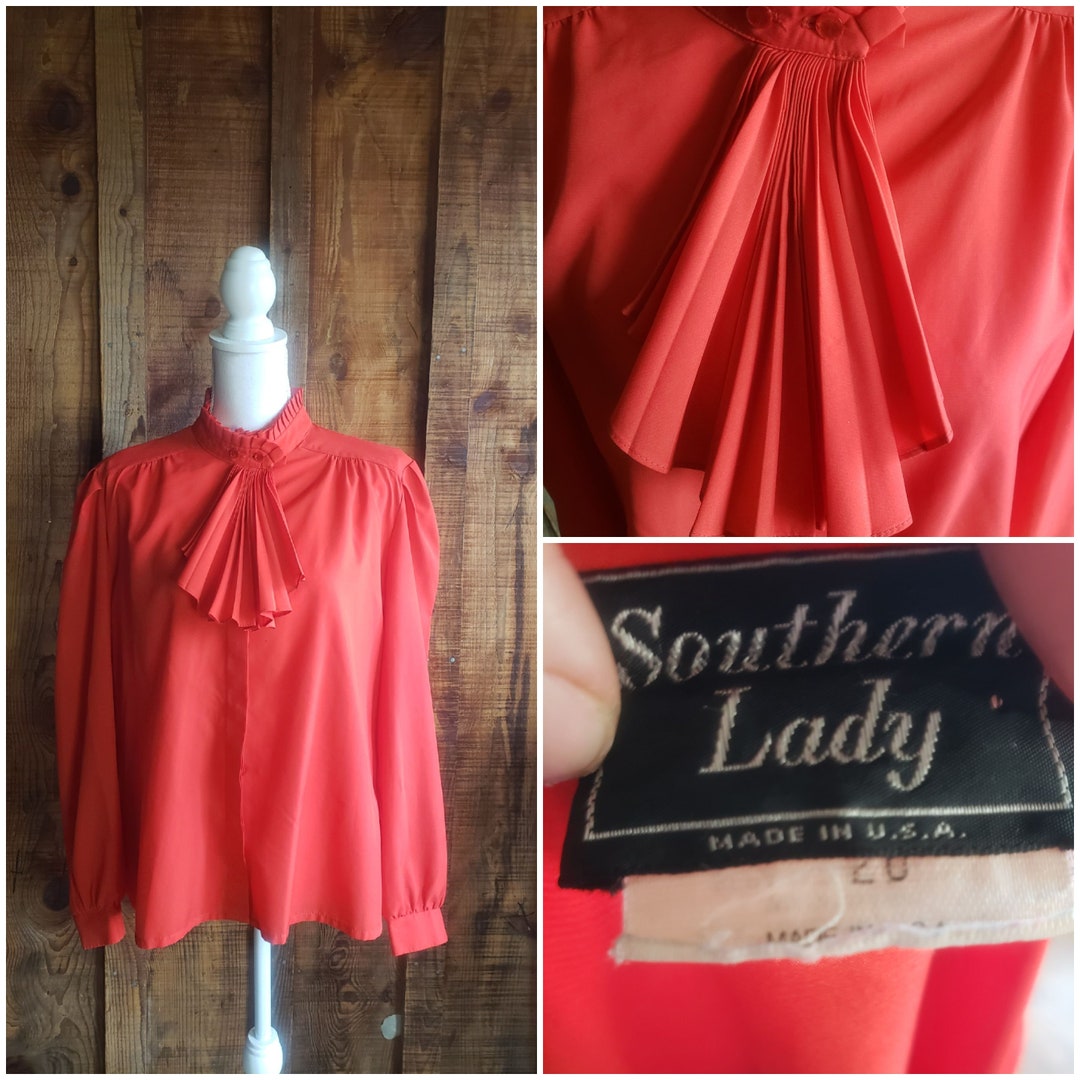 Red Jabot Work Blouse Size Med "the Nadia" - Etsy