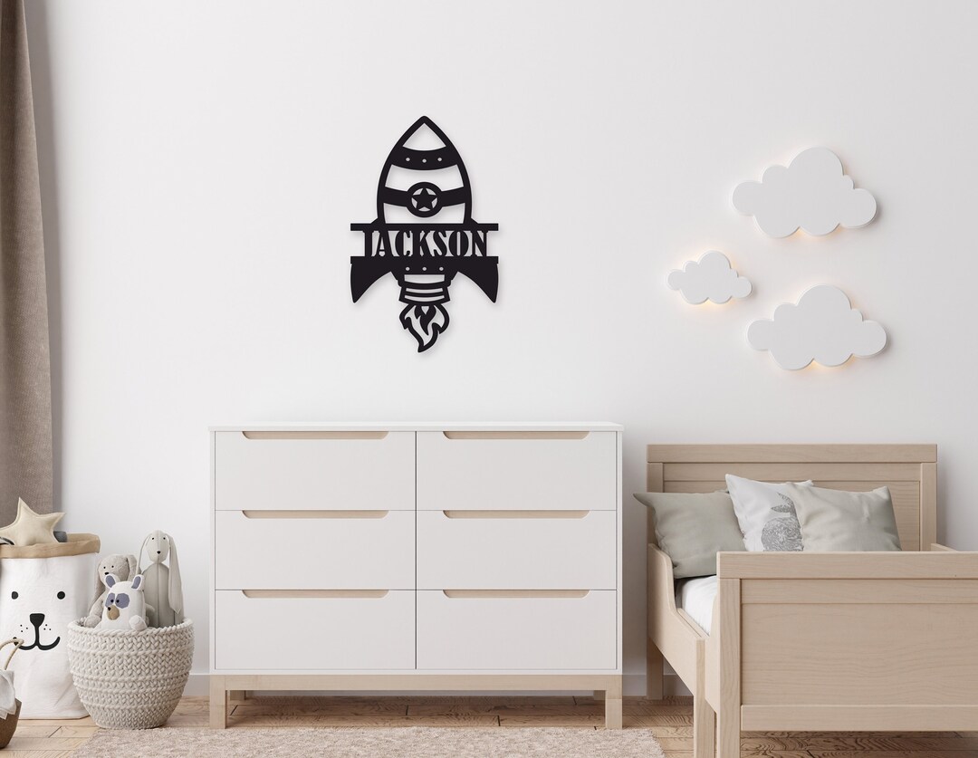 Personalized Rocket Name Sign for Boy, Baby Room Cute Wooden Sign ...
