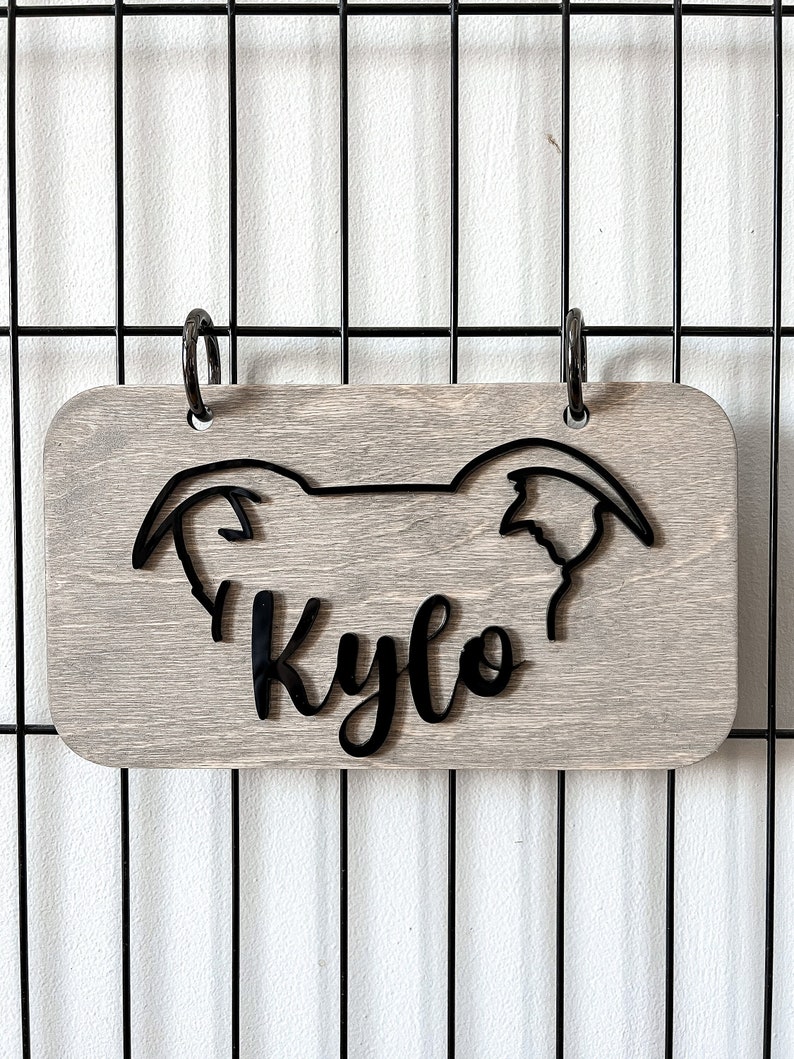 Dog Ears Outline Crate Name Tag, Wooden Dog Sign, Personalized Acrylic ...