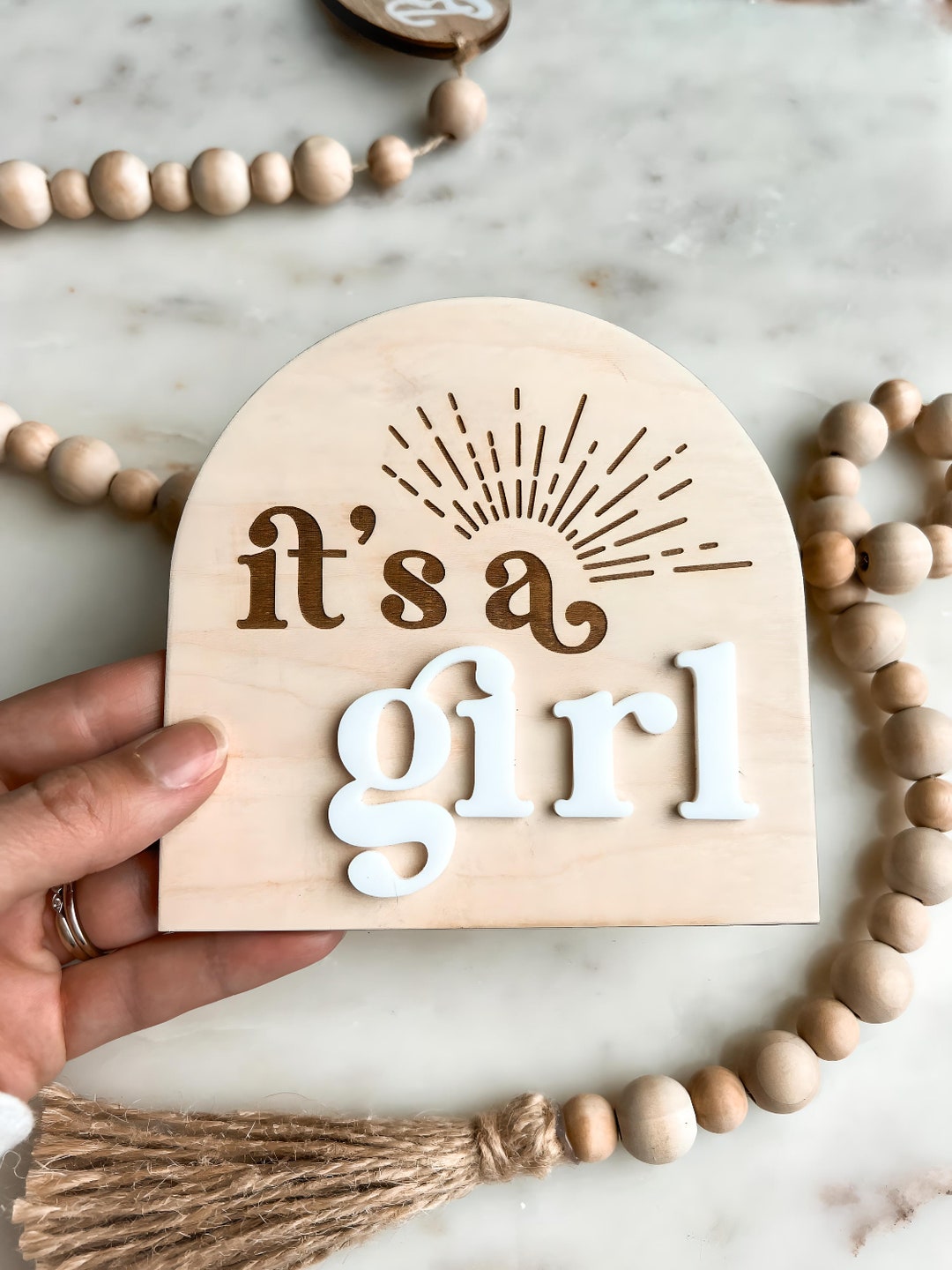 Baby Gender Reveal Arch Sign, It's A Girl Engraved Wood Newborn Plaque ...