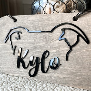 Dog Ears Outline Crate Name Tag, Wooden Dog Sign, Personalized Acrylic ...