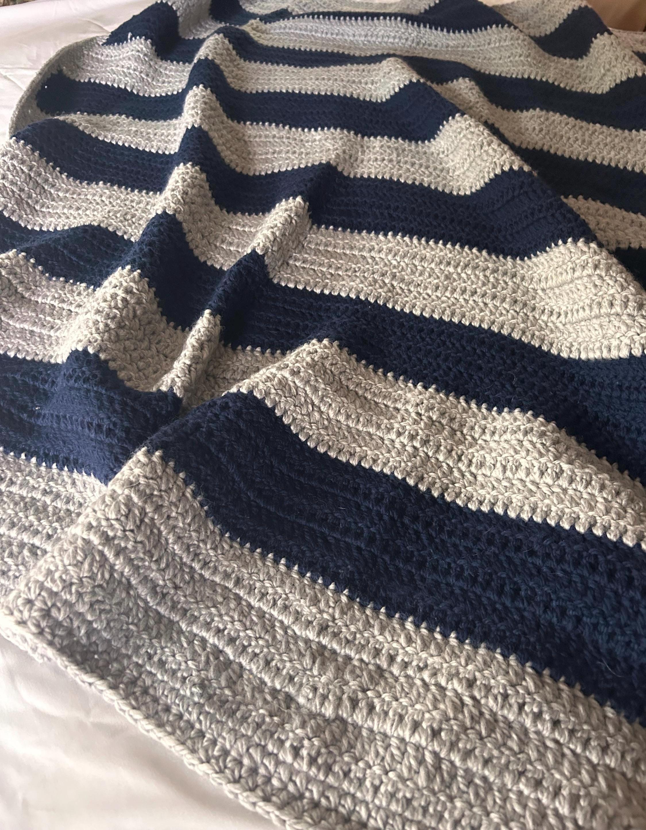 Crocheted Navy and Gray Striped Afghan - Etsy