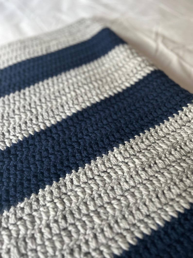 Crocheted Navy and Gray Striped Afghan - Etsy