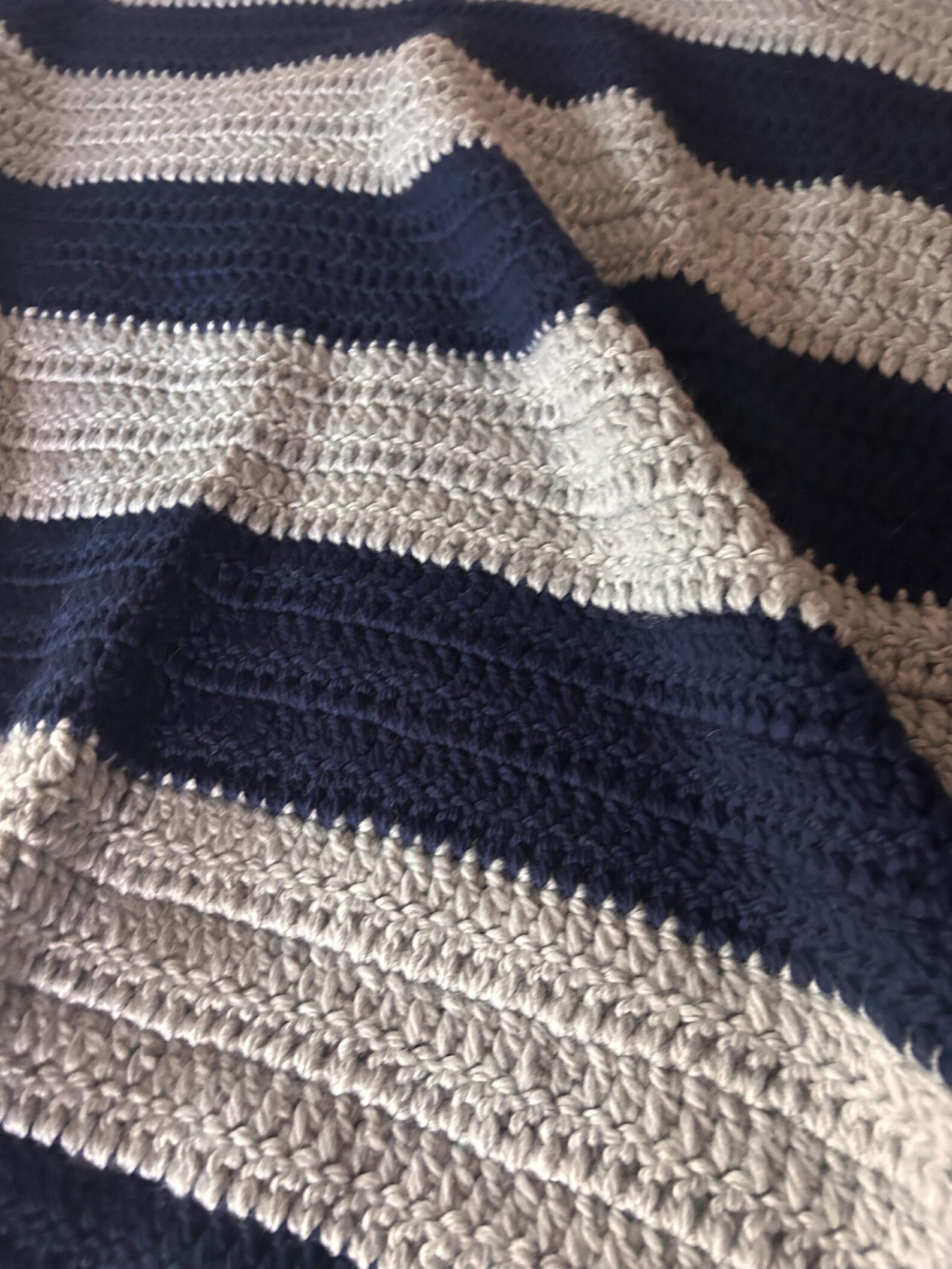 Crocheted Navy and Gray Striped Afghan - Etsy