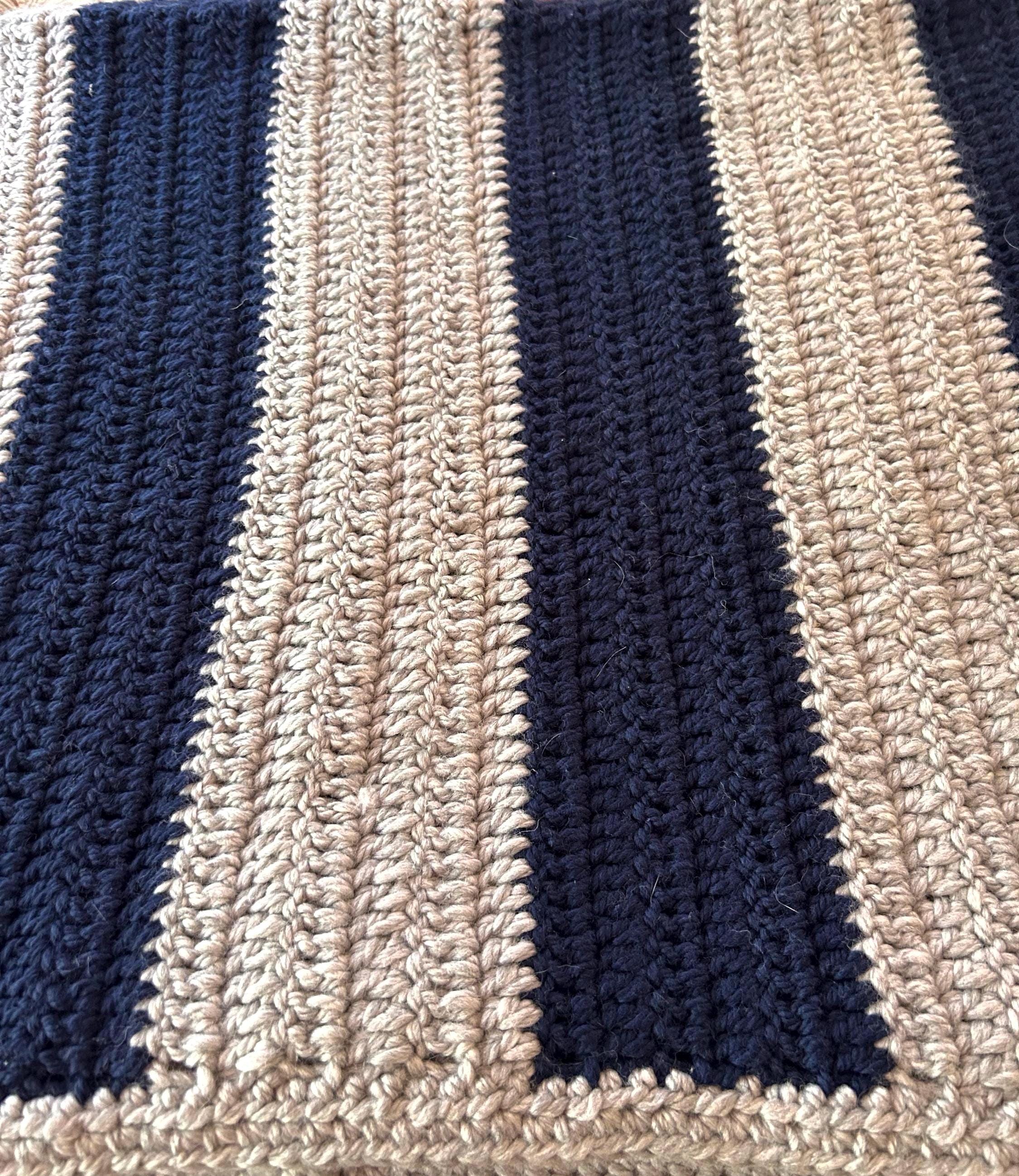 Crocheted Navy and Gray Striped Afghan - Etsy