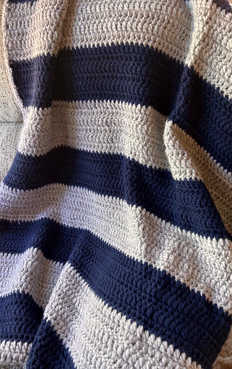 Crocheted Navy and Gray Striped Afghan - Etsy