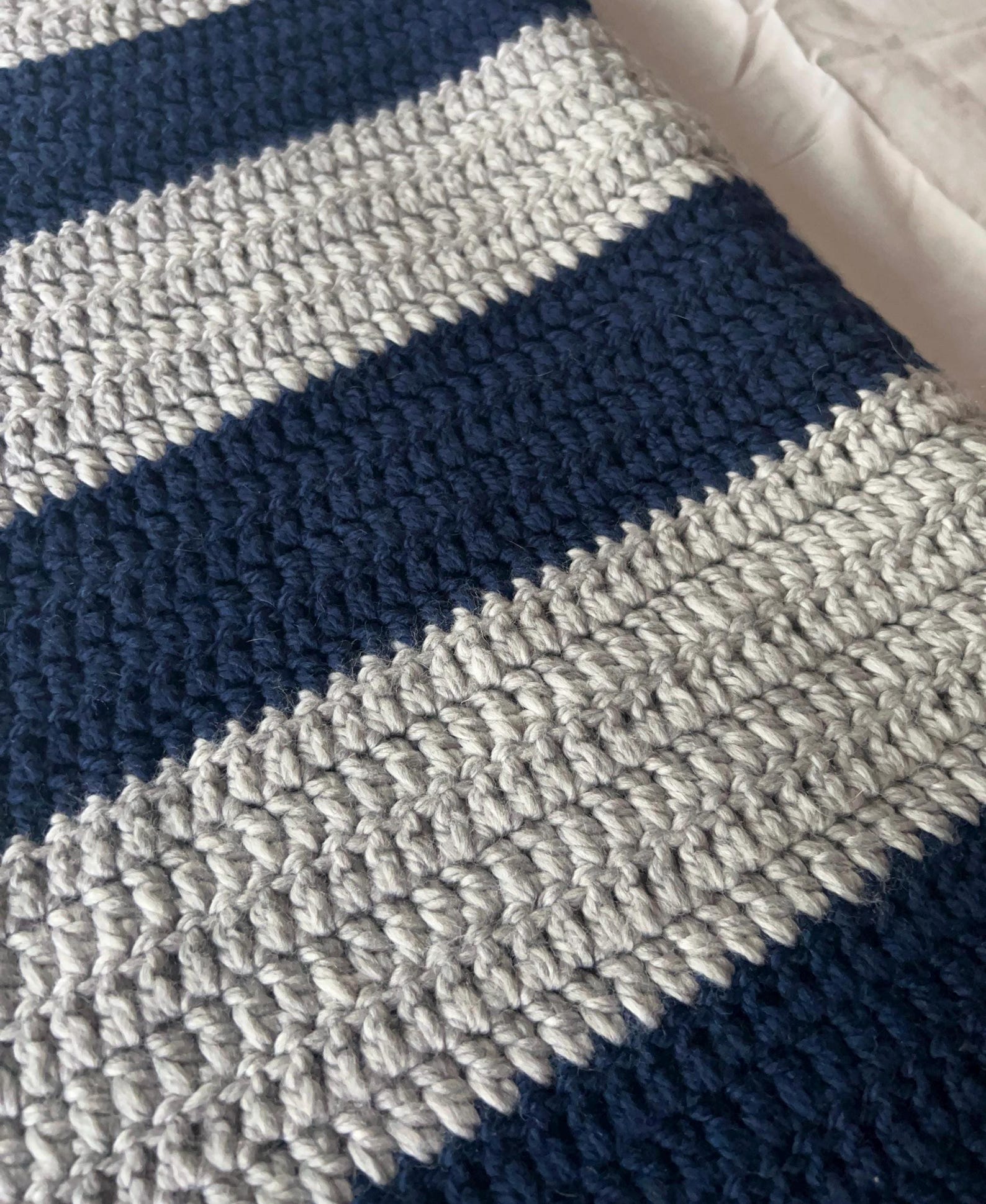 Crocheted Navy and Gray Striped Afghan - Etsy