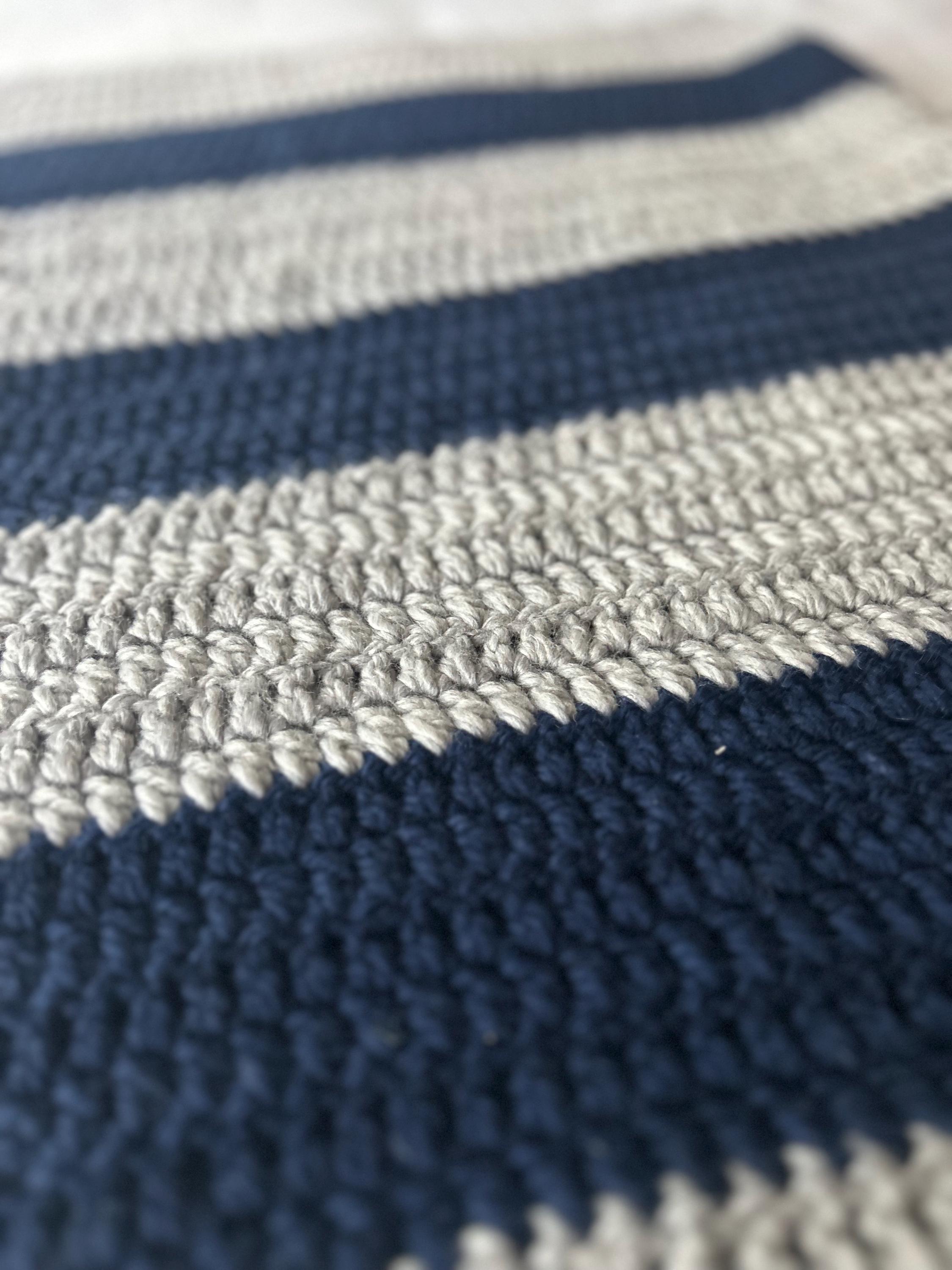 Crocheted Navy and Gray Striped Afghan - Etsy