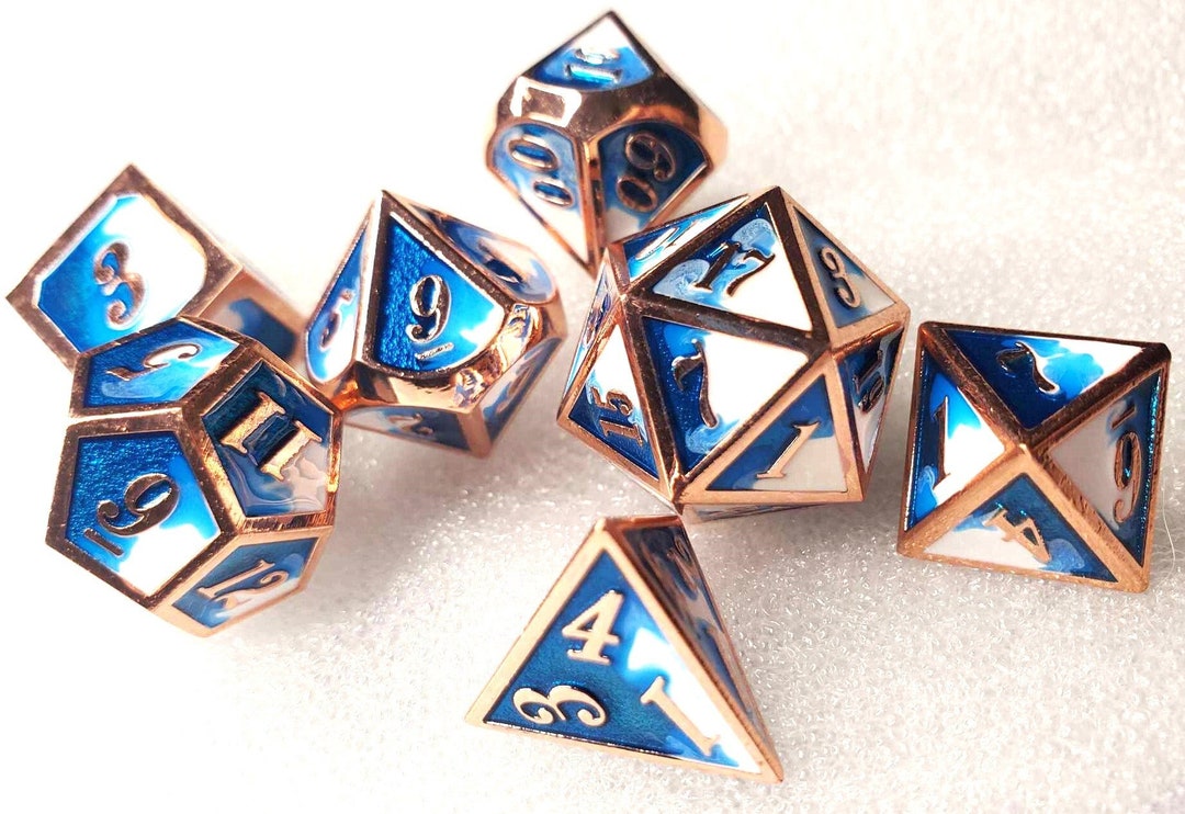 Blue Swirl Rose Gold Trim, Solid Metal Dice Set - Etsy