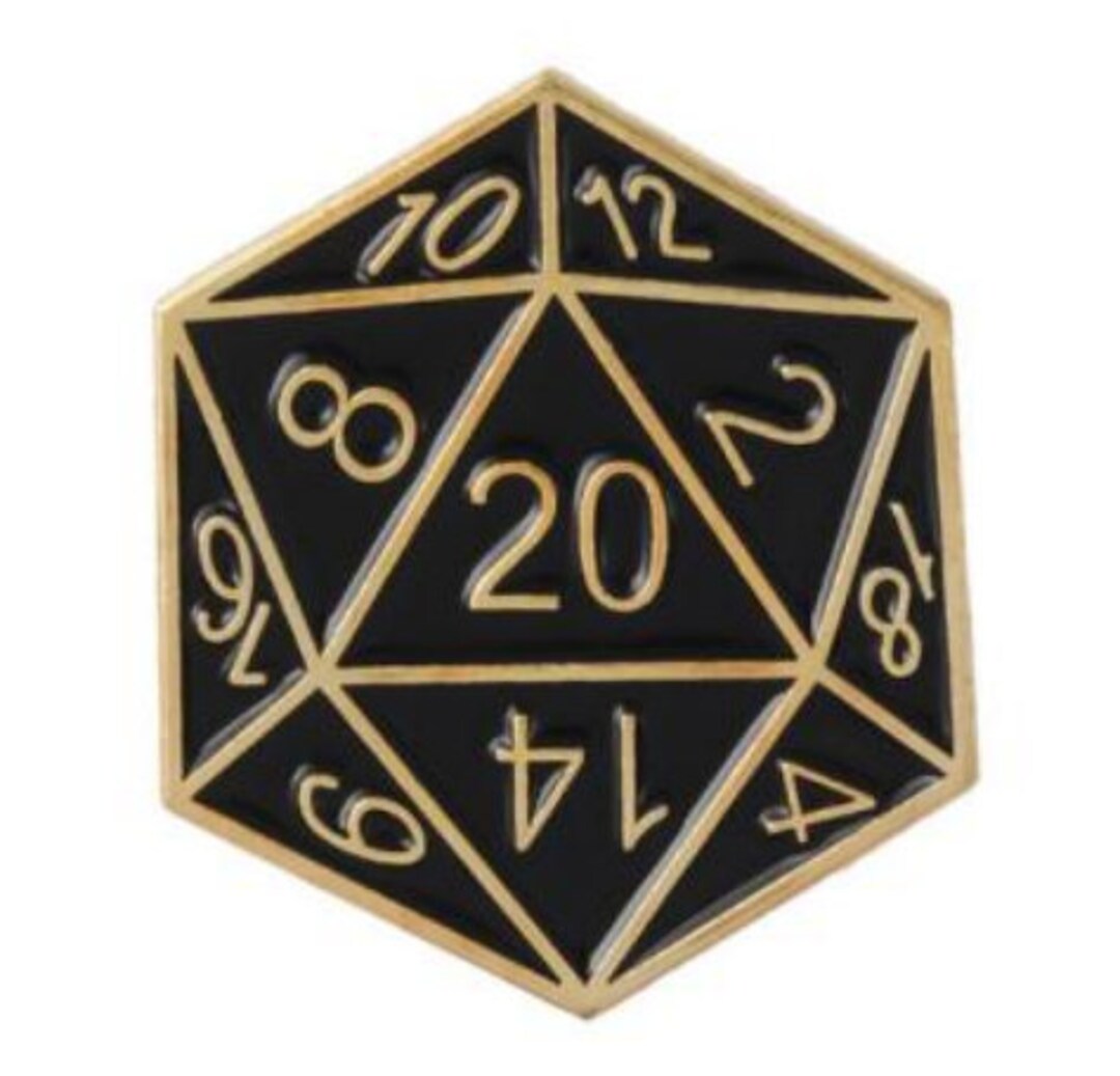 Black D20 Pin With Gold Trim, Dungeons and Dragons Pin, Unique Lapel ...